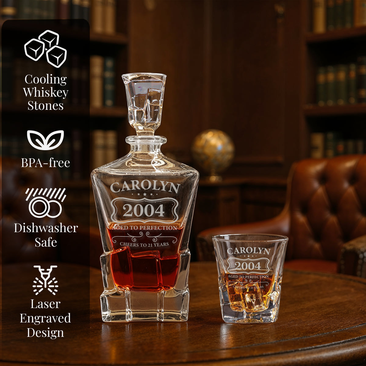 Custom Birthday Year Engraved Decanter Set - Personalized Gift for Men ...
